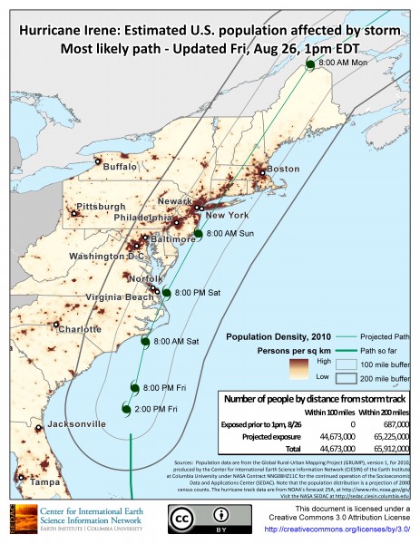Track the Number of People in Irene’s Path – State of the Planet